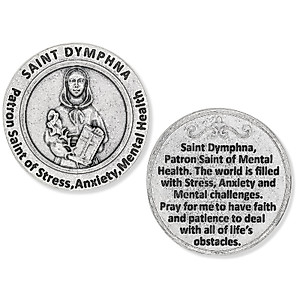 St St. Saint Dymphna Pocket Token Coin 1.2 with Prayer Catholic Patron Stress Anxiety Mental Health by Gifts Catholic, Inc.