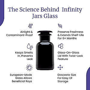 Infinity Jars Round jar Black Ultraviolet Glass Refillable Empty Apothecary Jar 250 ml (8.4 Fl oz) with Airtight Glass Lid for Tea, Spices, Dried Goods, Herb Storage | Smell Proof Jar 3-Pack