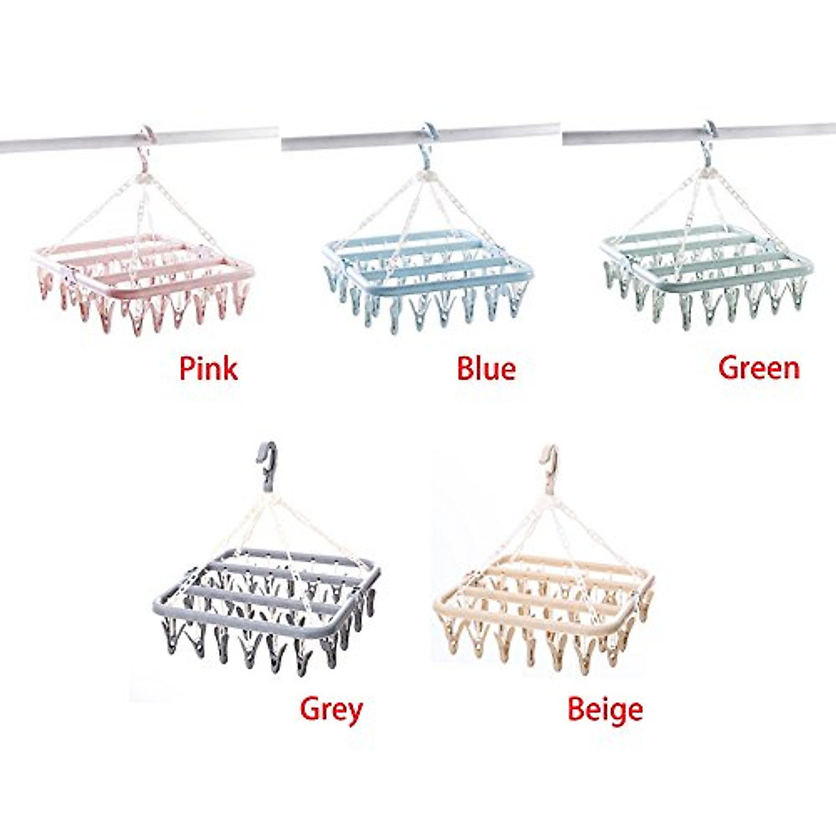 EKDJKK Clothes Drying Hanger with 32 Clips,Baby Clothes Drying Rack,Sock Clips for Laundry Foldable Clothes Hangers for Drying Socks,Towels,Underwear,Bras,Diapers,Baby Clothes,Gloves,Hats