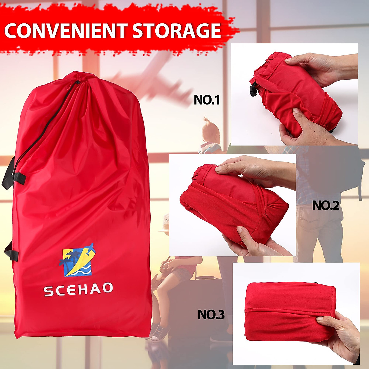 Car Seat Travel Bag and Stroller Bag for Airplane (Red Set）