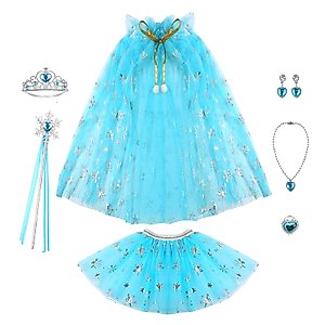 BesJonie Princess Dresses for Girls,Princess Dress Up Clothes Cape Skirt Toys for 3 4 5 6 Year Old Girl Birthday Gift Ideas (Blue Snowflake)