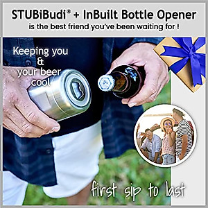 STUBiBudi Beer Can Cooler 12 oz Beer Bottle Insulator Beer Bottle Opener, 3 in 1 Universal Can Coozie Insulated Coozie for Cans and Bottles 4 in 1 Can Holder Beer Gifts Men Dad Birthday - Steel