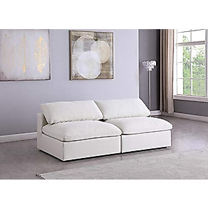 Meridian Furniture Serene Collection Modern | Contemporary Deluxe Comfort Modular Sofa, Soft Linen Textured Fabric, Down Cushions, 2 Armless, Cream