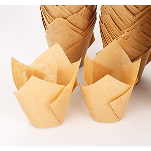 GOLDEN APPLE, 200 Pcs Tulip Cupcake Liner Baking Cup Muffin Tins Cups for Weddings, Birthdays, Baby Showers (Medium, Natural)