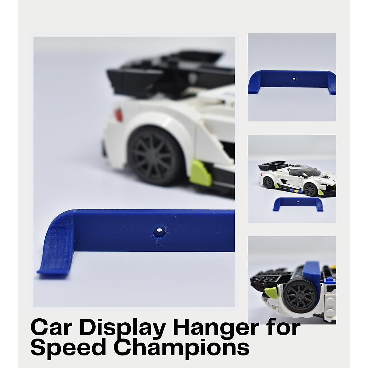 Collectible Car Display Wall Mount Compatible with Lego Speed Champions | Wall Display Mounts Compatible with Lego Racecar Models | Made in USA (Blue, 10 Pack)