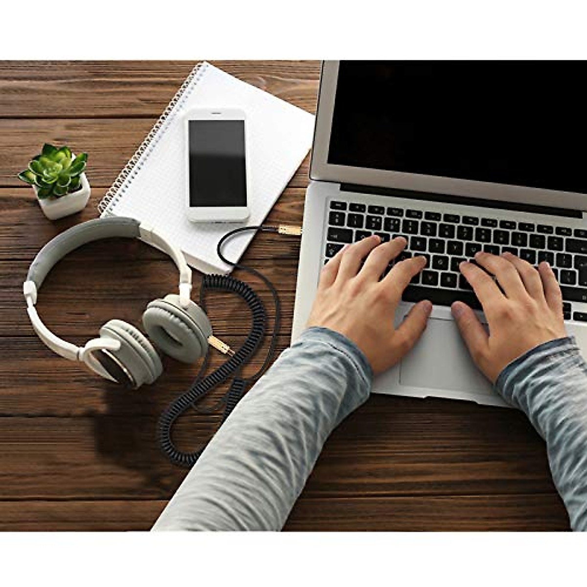 weishan Car Aux Cord, 3.5mm Coiled Male to Male Stereo Audio Cable Aux Cord Replacement for Alexa Dot, Headphones, Home Stereos, Speaker, iPhone, iPad, iPod, 2ft to 8ft Long