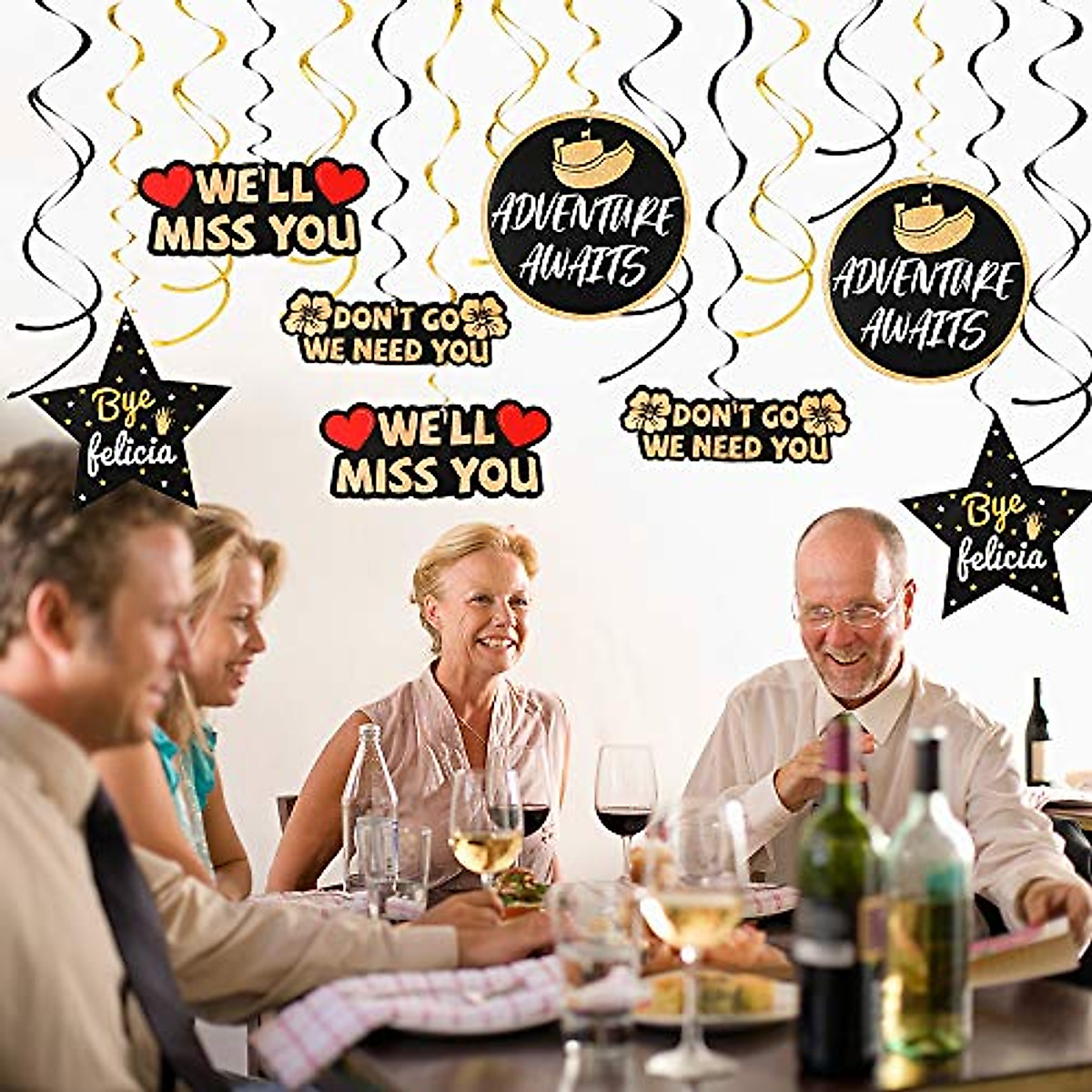 Luxiocio Going Away Party Hanging Swirls Decorations, 16Pcs, We Will Miss You/ Farewell Goodbye/ Adventure Awaits/ Bye Felicia Hanging Swirls Party Supplies, Retirement Office Work Party Decor