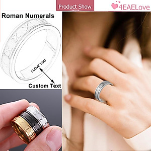 4EAELove Custom Roman Numeral Ring for Men Text Engraved Personalized Graduation for Women Men Thumb Stainless Steel 6mm Black Silver Gold