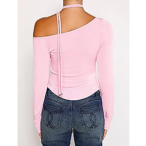 Women's Square Neck Long Sleeve Top Basic Slim Fitted T-Shirt Crop Top Sexy Solid Lace Tee Chic Y2k Aesthetic Clothes