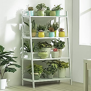 MoNiBloom Ladder Shelf for Plant Flower Book, Bamboo 4-Tier Trapezoid Storage Shelf Organizer for Living Room Patio Kitchen Bathroom Home Office, White