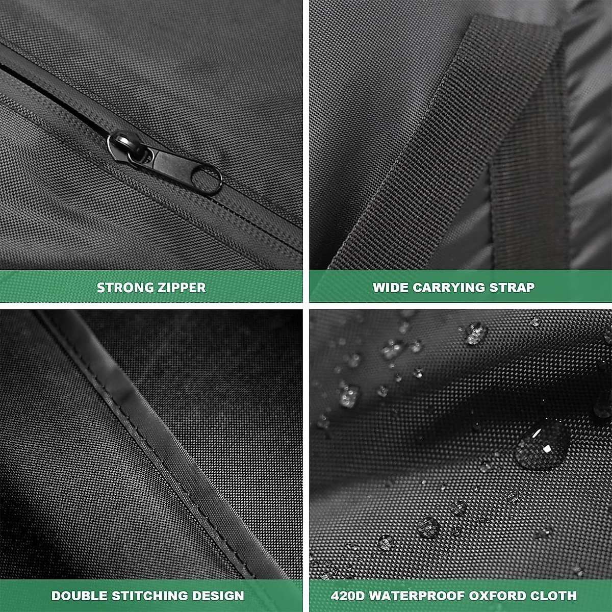 Garden Cushion Storage Bag 420D Waterproof 68" Rectangular Outdoor Patio Cushion Storage Bag — Outdoor Cushion Storage Bag with Zipper and Handles Extra Large Storage Bags 68" L x 29" H x 20" W Black