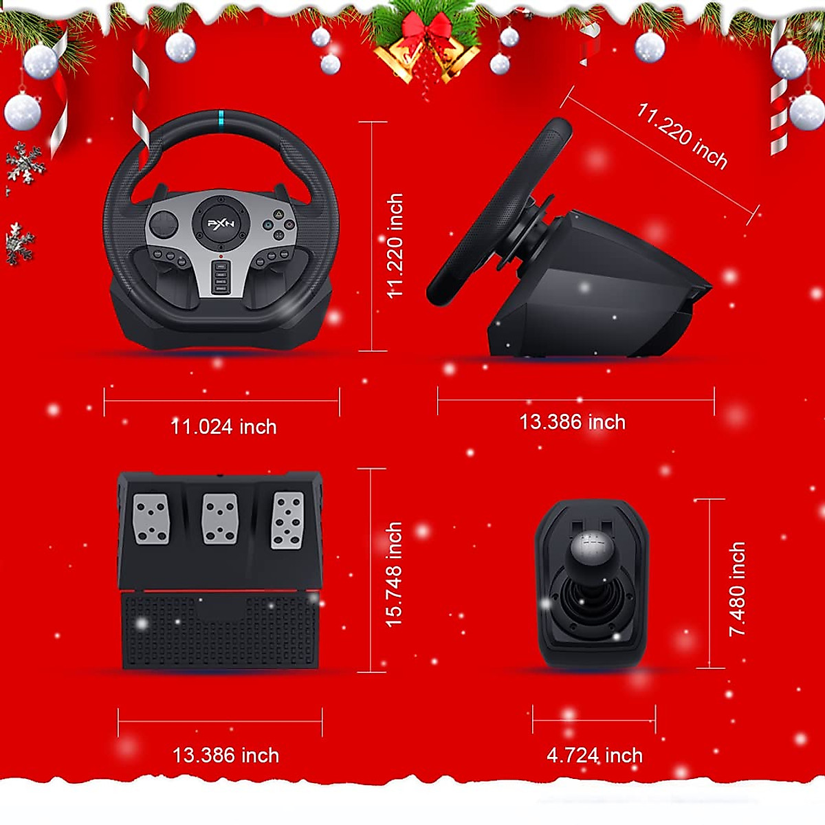 PXN V9 Gaming Steering Wheels - 270/900° Xbox Steering Wheel Driving Sim, PC Racing Wheel Dual-Motor Vibrate with Pedals and Joystick, for Xbox One, PS4, PS3, PC,Xbox Series X|S,Switch