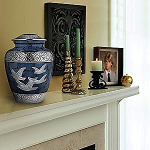 Trupoint Memorials Cremation Urns for Human Ashes - Decorative Urns, Urns for Human Ashes Female & Male, Urns for Ashes Adult Female, Funeral Urns - Dark Blue, Large