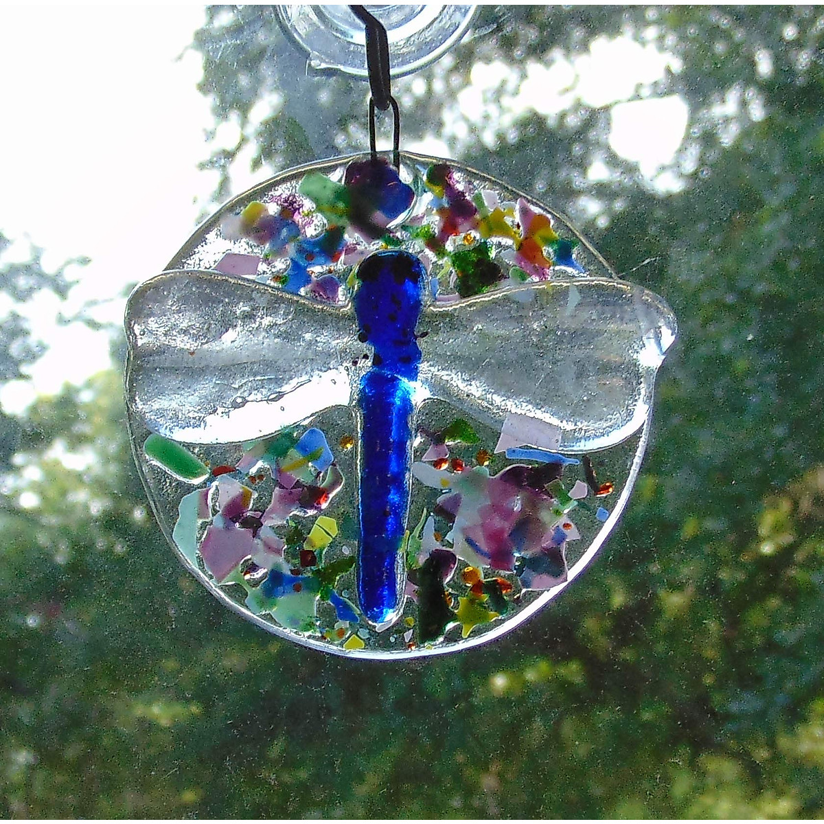 Handmade Iridescent Cobalt Blue Dragonfly Summer Round Garden Ornament Sun Catcher