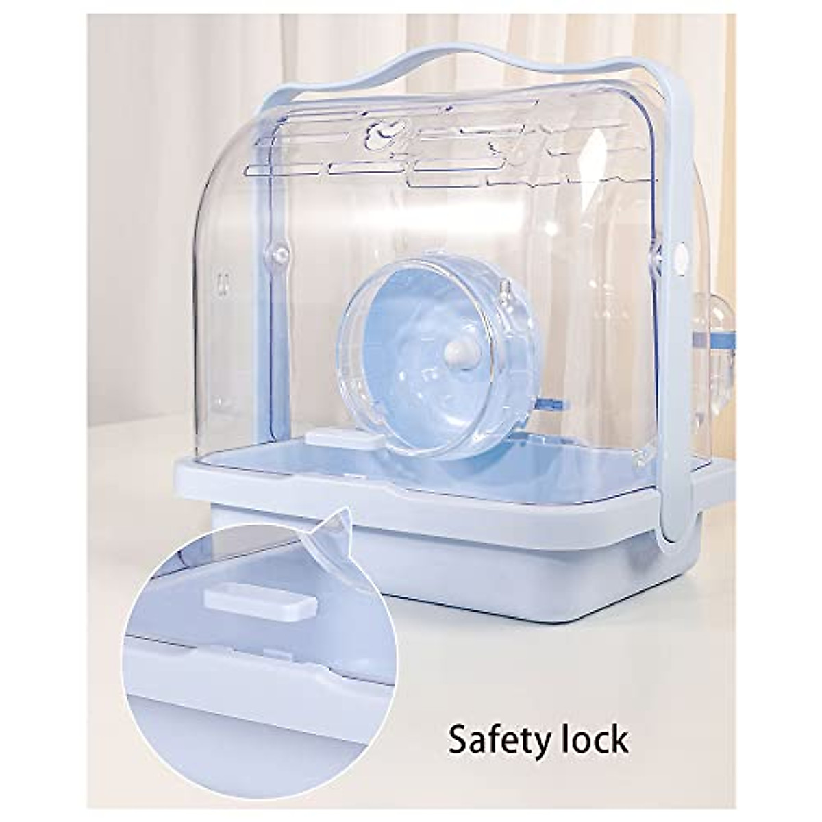 Portable Transparent Small Animal Cage for Pet Hamsters, Gerbils, or Mice, with Free Water Bottle and Running Wheel - Hamster House and Habitat for Reptiles. Perfect for Home or Travel (Blue)