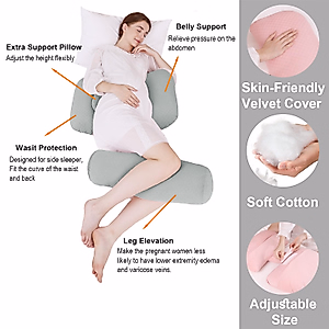 Pregnancy Pillows for Sleeping, Soft Maternity Body Pillow for Side Sleeper, Support for Back, Legs, Belly, Adjustable Travel Pregnant Women Pillow (Grey)