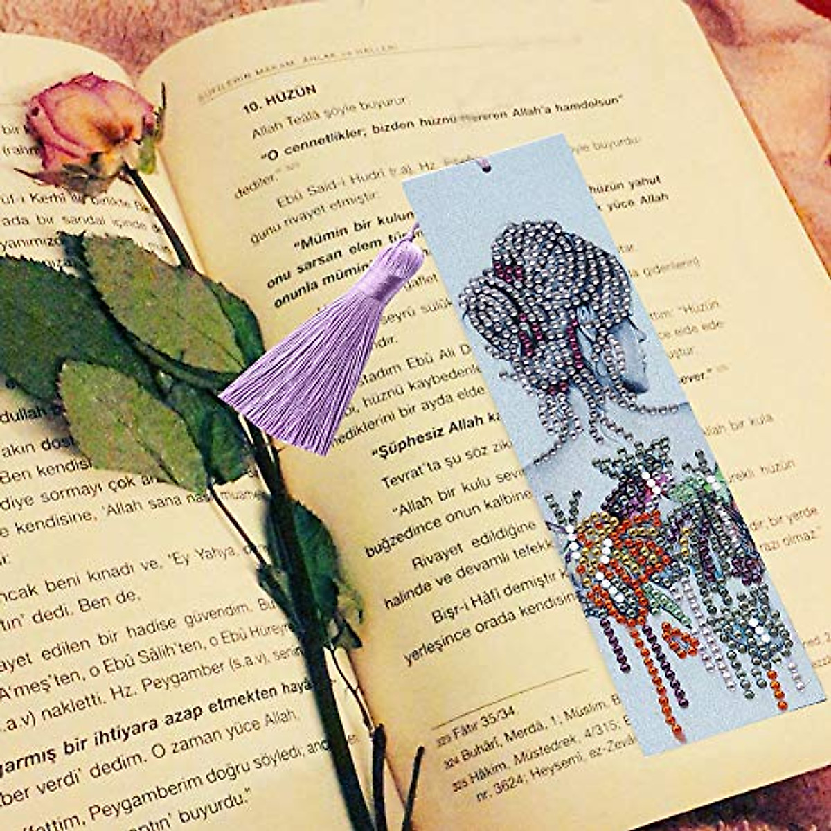 F-ber 5D Diamond Painting Bookmarks Creative Leather Tassel Bookmark DIY Beaded Bookmarks Adults DIY Bookmarks Rhinestone Mosaic Gift for Kids Adults Arts Craft Gifts (Women Sets)