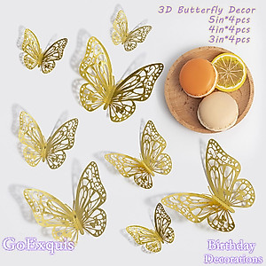 GoExquis Purple Violet Gold Birthday Decorations for Women Girls Butterfly Decor Cake Topper Hanging Swirls Foil Curtain Tassel Garlands Paper Pom Poms Happy Birthday Banner Balloons