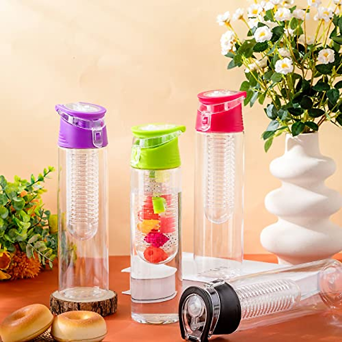 Lallisa 4 Pieces 28 oz Fruit Infuser Water Bottle Leakproof Water Infuser Bottle Large Capacity Plastic Infused Water Bottles for Women Men Gym Bike Camping Travel Tea Drink Gift, Multicolor