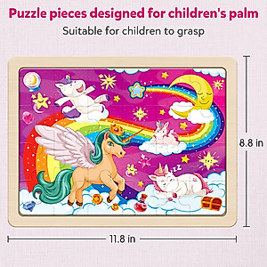 SYNARRY Large Unicorn Princess Fairy Wooden Puzzles for Girls Gift Box(12.2*9.4 in) - FSC Certified, 24 Pcs Puzzles for Kids Ages 4-6, Puzzles for Toddlers 3-5, Unicorn Toys Gifts for 3 4 5 Year Old