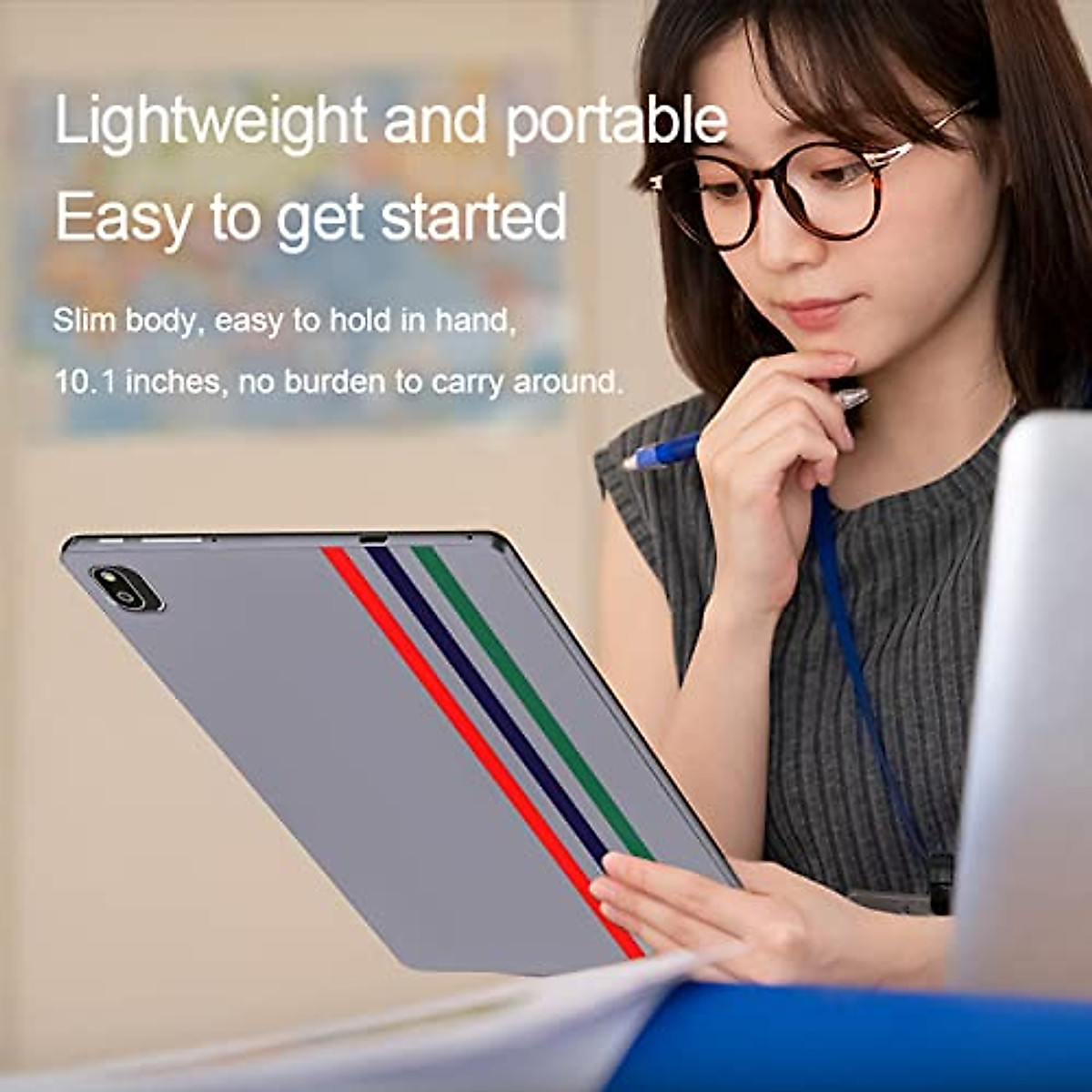 Pomya Tablet, 10.1 Inch HD IPS Display Tablet, 4G LTE Reading Office WiFi Tablet, 6GB RAM 128GB ROM Octa Core CPU Dual Card, for Work Study (Blue)