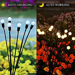 BINFENNY Solar Powered Firefly Lights - Outdoor Solar Firefly Garden Lights Vibrant Swaying Garden Light Waterproof Decorative Solar Lights for Yard Patio Pathway Decoration Warm 2Pack
