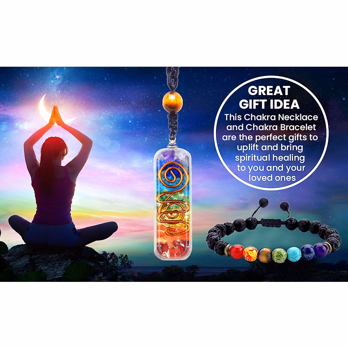 M&N Jewelry Designs Crystals and Healing Stones - 7 Healing Energy Chakra Stones, Natural Tiger Eye, Adjustable (Necklace and Bracelet)