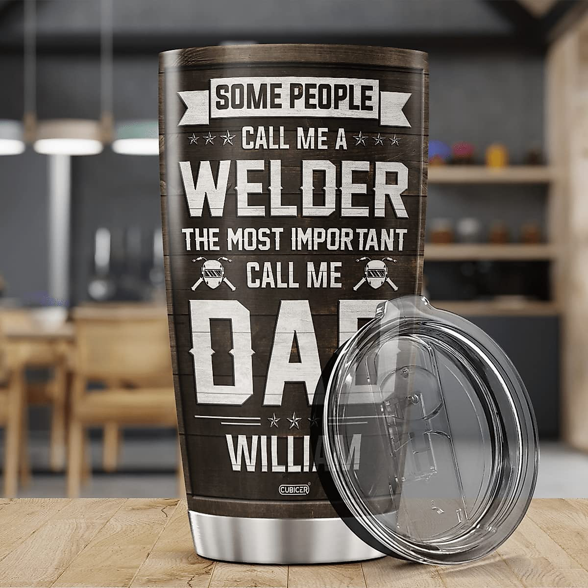 CUBICER Personalized Coffee Tumblers Custom Photos And Name Welder Dad Tea Mugs For Men Father Papa Grandpa Double Walled Stainless Steel Tumbler Insulated Drinking Cup With Lid