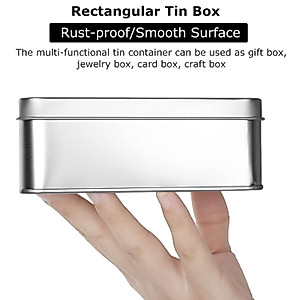 RHBLME 12 Pack Silver Metal Rectangular Tin Box Lids, 4.9" x 3.6" x 1.8" Large Containers Cookie Tins with Lids, Holder for Keeping Car Keys, Cookie, Pencil Case, and More