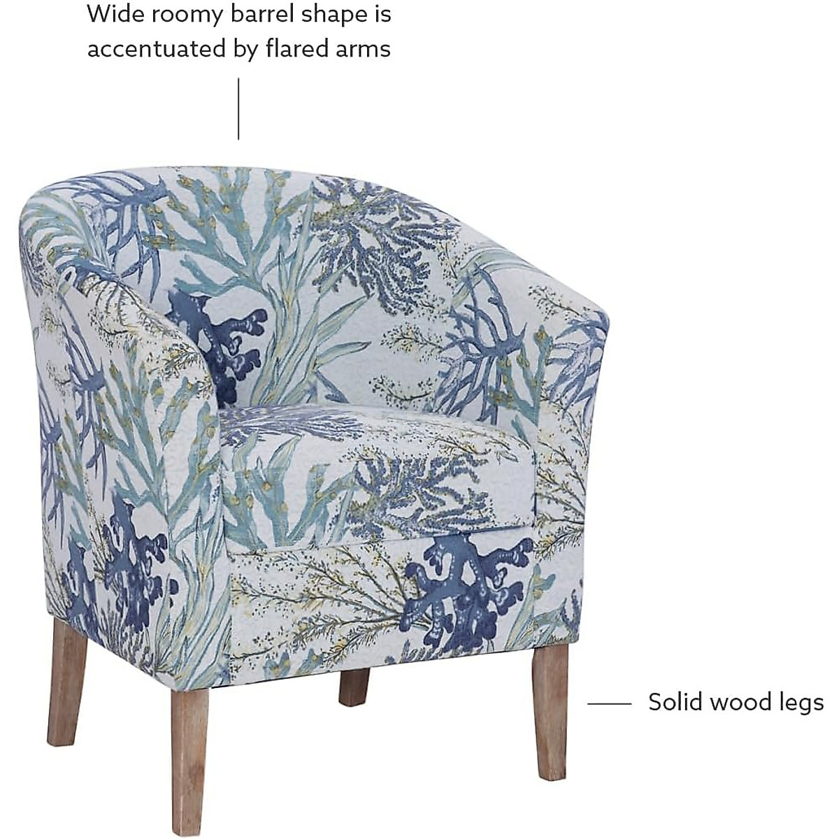 Linon Ivory and Blue Stephen Oceanside Upholstered Coastal Club Chair