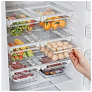 2 Pack Refrigerator Drawer Organizer, Pull Out Refrigerator Shelf Storage Drawer Organizer, Transparent Fridge Organizer for Egg, Fruit, Vegetable, Seafood, Meat, Fit All Fridge Shelves Under 0.6''