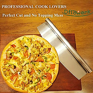 DflowerK 14'' Pizza Cutter Rocker Stainless Steel Slicer Knife with Protective Cover Perfect for Pizza Homemade Pasta Fudge Vegetable, Dishwasher Safe Premium Pizza Oven Accessories