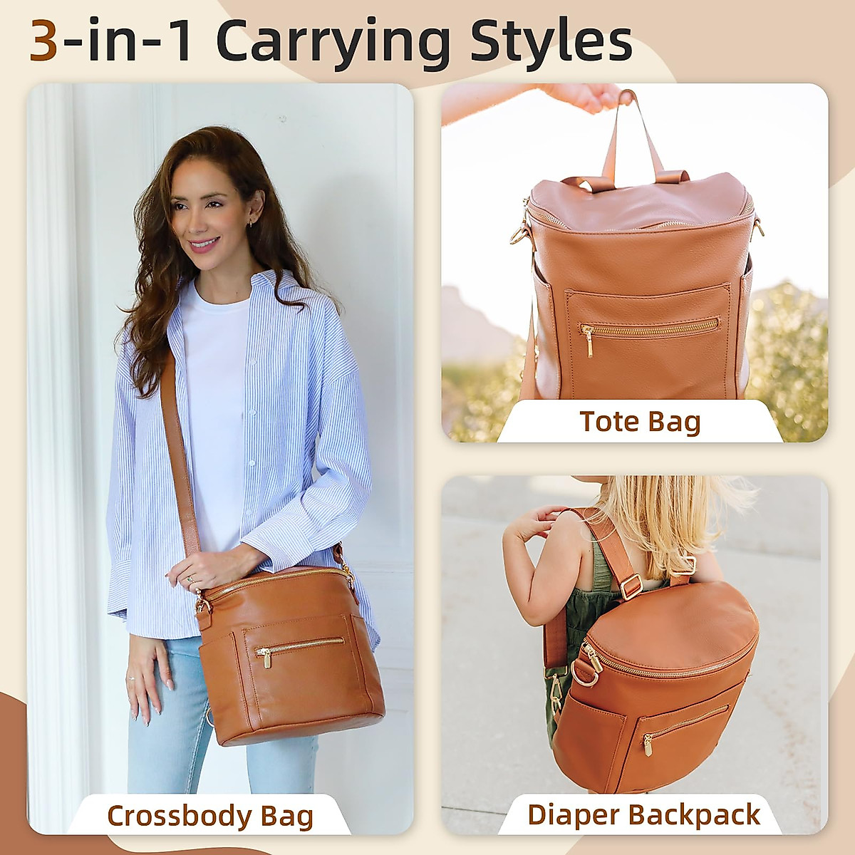 miss fong Small Diaper Bag Mini Diaper Bag, Leather Diaper Bag Backpack Mini Backpack with 14 Pockets Insulated Pockets & Shoulder Strap