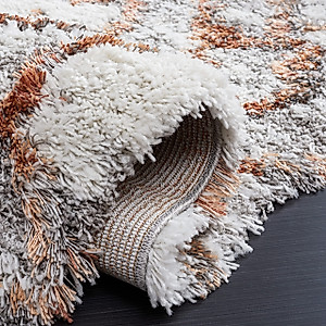 SAFAVIEH Horizon Shag Collection Area Rug - 8' x 10', Ivory & Rust, Modern Abstract Design, Non-Shedding & Easy Care, 2.5-inch Thick Ideal for High Traffic Areas in Living Room, Bedroom (HZN894P)