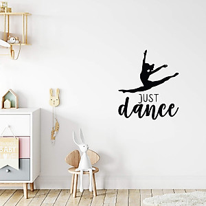 Vinyl Wall Art Decal - Just Dance - 25.5" x 22" - Cute Inspirational Little Ballerina Shape Design Sticker for Girls Bedroom Playroom Gym Yoga Ballet Studio Classes Office Decor (Black)