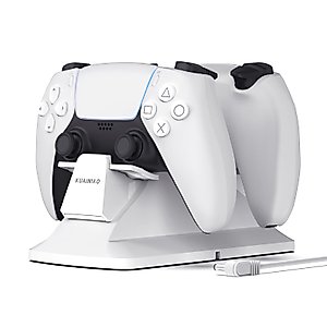 PS5 Controller Charging Station, Dual Controller Charging Dock for Playstation 5 with Fast Charging 5V/2A Type-C Cable, Overcharge Protection Function, PS5 Charging Station, White