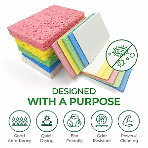 AIRNEX Biodegradable Cellulose Compressed Sponges - Pack of 16 Compostable Sponges Kitchen Pop Up Bulk - Non Scratch Multicolor Natural Dish Sponges - Heavy Duty Multipurpose Eco Friendly Sponges