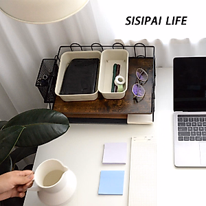 Desk Organizers, File Organizer for Desk, Wood Paper Letter Tray Organizer Stackable for School, Home, Office Supplies with Pen Holder (2 Layer)