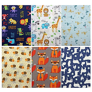Fat Quarter Quilting Cotton Fabric Bundle Set of 6 Animals