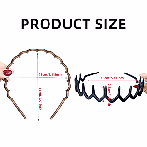 Ycfish Hairband 2PCS, Shark Tooth Zig-zag Headband with Teeth, Plastic Wavy Hair Comb Headband for Women, Men, Girls, Unisex-Adults, Black