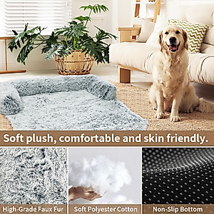HapyClaw Calming Dog Couch Bed for Large Dogs, Waterproof Dog Bed Furniture Protector Washable, Fluffy Dog Couch Cover for Dogs and Cats, Large, Grey, 40.2 x 35.4 x 7.9 Inches