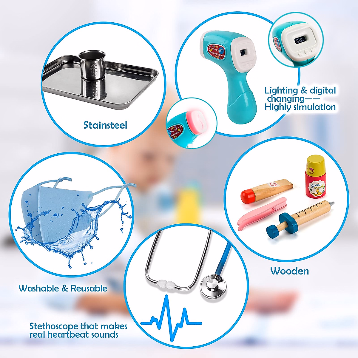 Doctor Kit for Toddlers 3-5, 27Pcs Doctor Kit for Kids, Pretend Doctor Playset, Durable Medical Kit with Toy Stethoscope, Medical Bag and Other Accessories, Doctor Toy Gifts for Boys and Girls Ages 3+