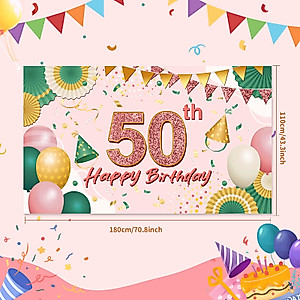 Bing-Haoze 50th Happy Birthday Backdrop - 71" x 44" Pink Happy Birthday Decorations Banner Party Decorations Supplies for Women Unforgettable 50th Birthday Celebrations!