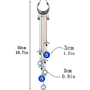 20inch Blue Evil Eye Hanging Crystals Suncatcher Ornament with Chakra Energy Crystal Ball Prism Pendant Rainbow Maker for Home Decor Protection