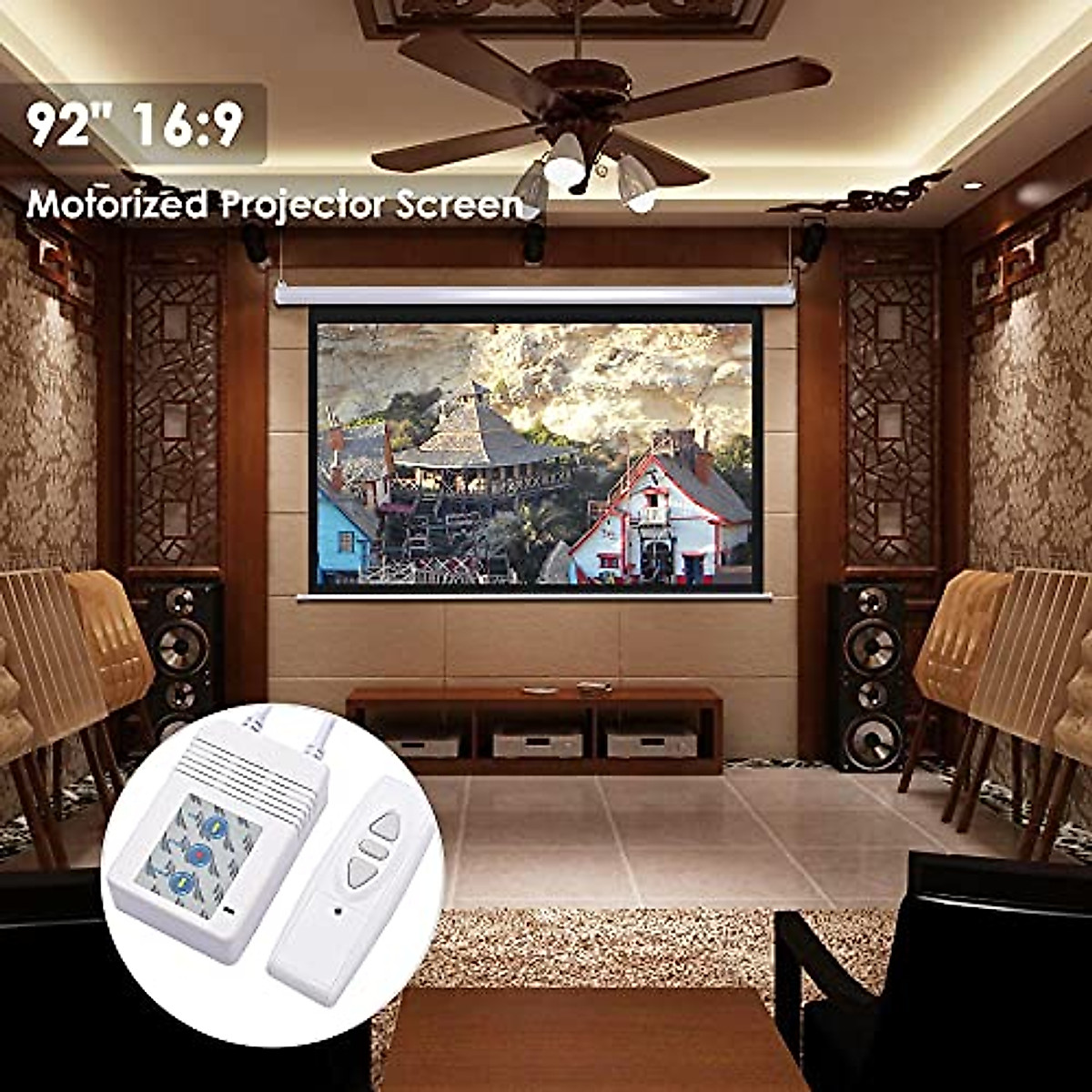 Yescom 92" 16:9 Electric Motorized Projector Screen Auto with Remote Control Home Classroom Meeting Room Bar