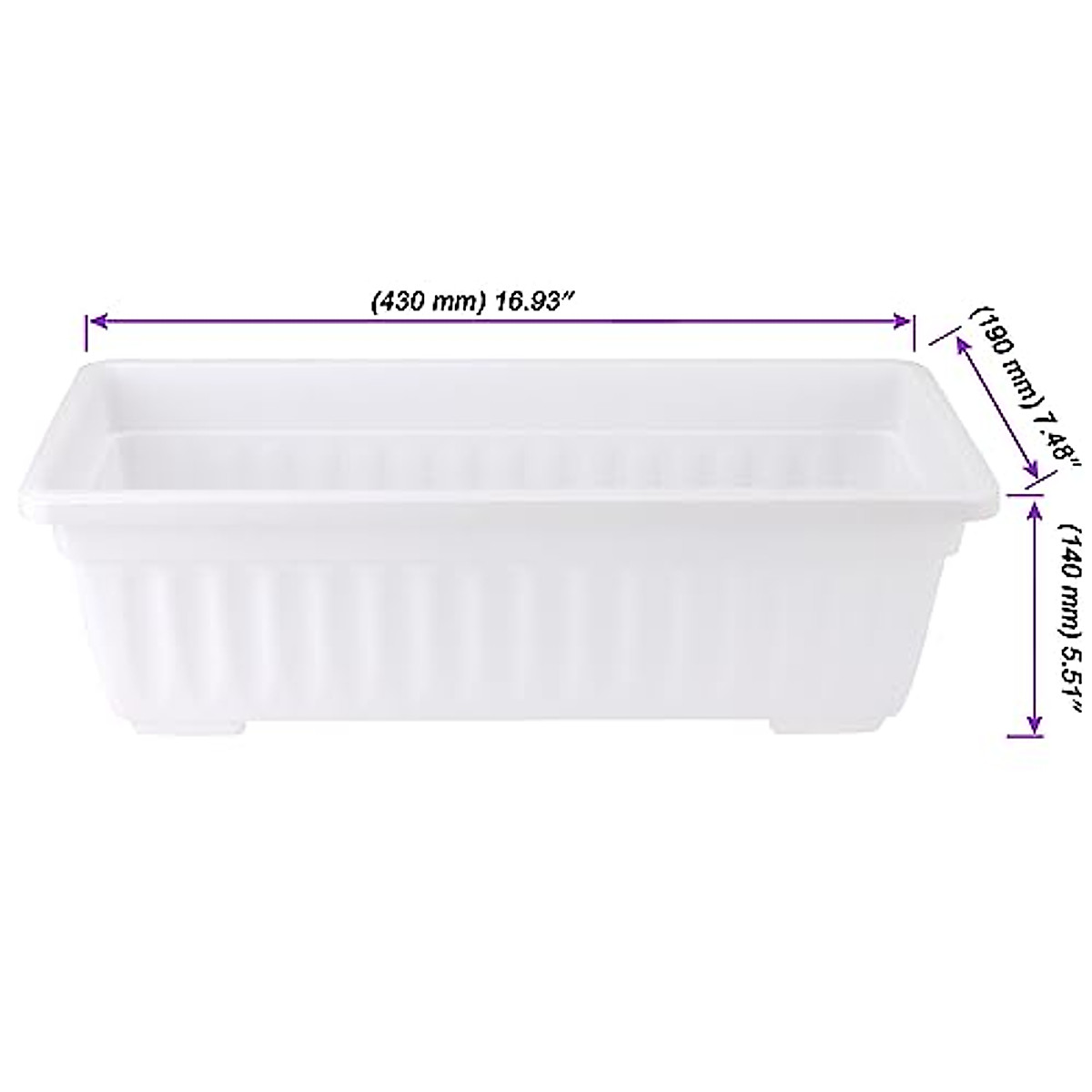 JOIKIT 6 Packs 17 Inch White Plastic Flower Window Boxes Planters with Drainage Holes & Tray, Rectangular Long Vegetable Flower Windowsill Box Planter Pot with Plant Label for Garden Patio Balcony