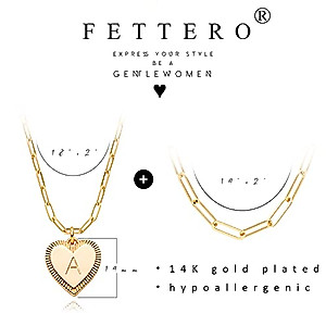 Gold Heart Necklace for Women Layered Initial Pendant Necklace Paperclip Gold Chain Aesthetic Jewelry Personalized 14k Gold Plated Necklaces