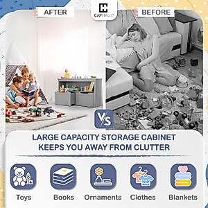 CAPHAUS Toy Storage Organizer with 2 Wheeled Drawers, White, Playroom Organization and Storage, Floor Toy Box with Wheels and Shelf, for Kids, Boys and Girls, Nursery, Playroom and Bedroom