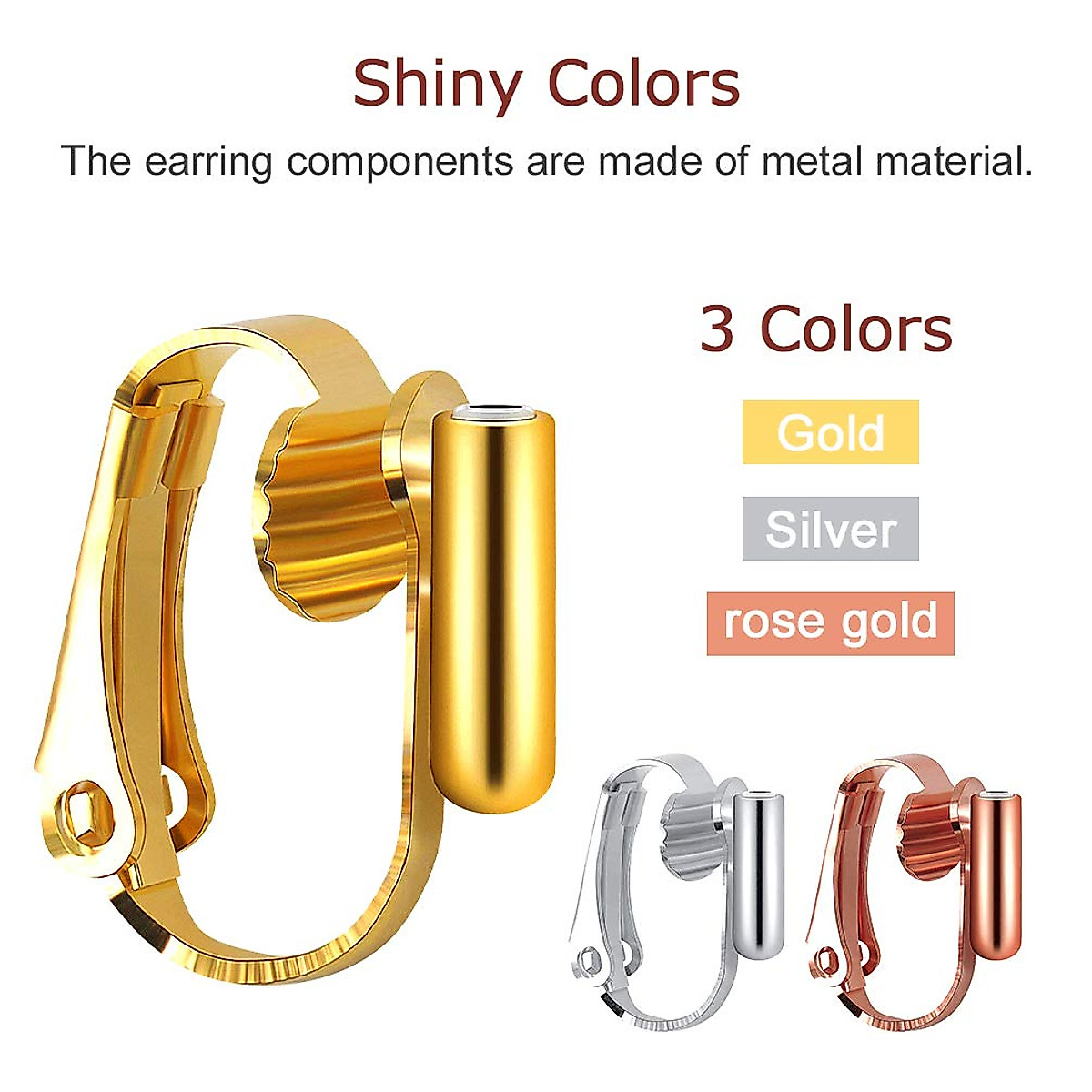 18 Pack Ear Cuff Converters, Maveek Fashion Earring Clip Backs with Post 3 Styles, Clip-on Earring Adapter Components for Non-Pierced Ears, 3 Color Gold & Silver & Rose, DIY Turn Studs into Clip on