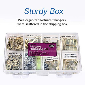 Picture Hangers, Picture Hanging Kit, 225pcs Heavy Duty Frame Hooks Hardware with Nails, Hanging Wire, Screw Eyes, D Ring and Sawtooth for Wall Mounting